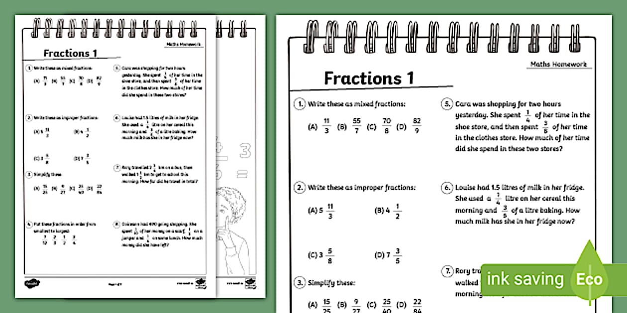 Maths Homework - Fractions 1 (teacher made) - Twinkl