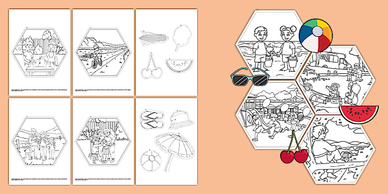 Vara: Hexagoane decorative – Desene de colorat - Twinkl