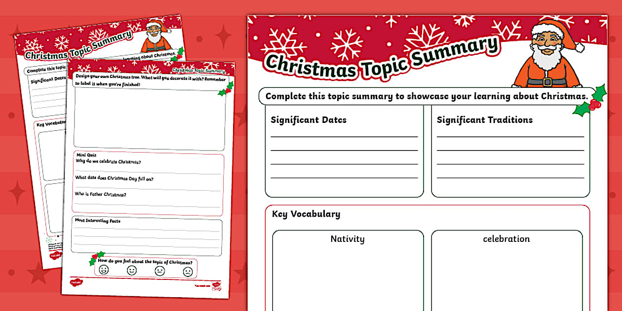 Christmas Topic Summary Template (teacher made) - Twinkl