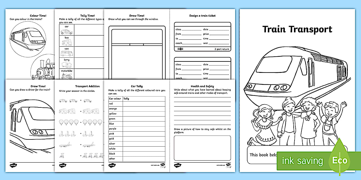 Black and White Train Transport Activity Booklet - Twinkl