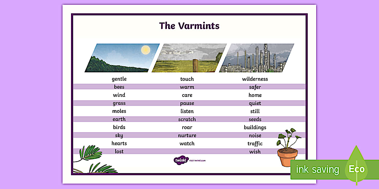 Word Mat to Support the Teaching of Varmints by Helen Ward