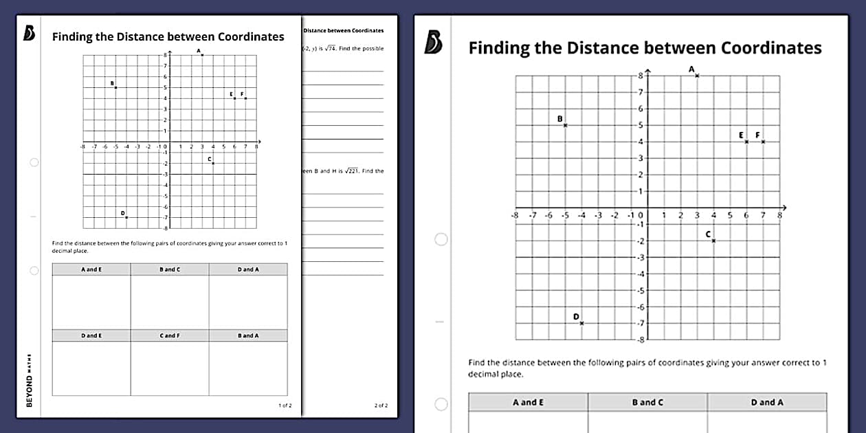 👉 Distance Between Coordinates Worksheet (teacher made)