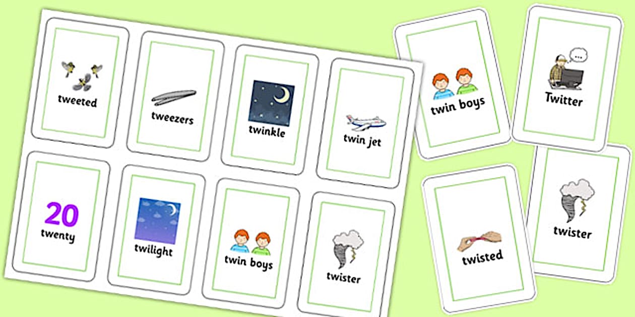 Dyslexic Two Syllable TW Flash Cards (Hecho por educadores)
