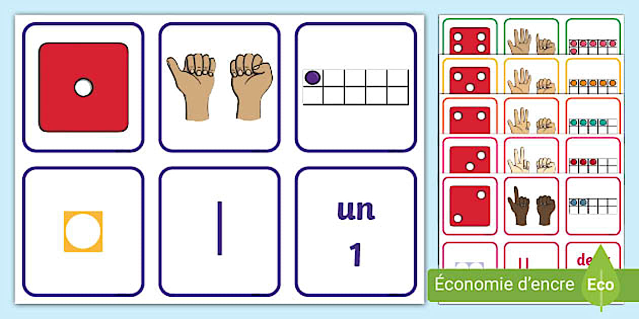 Cartes pour jeu de paires : représenter les nombres