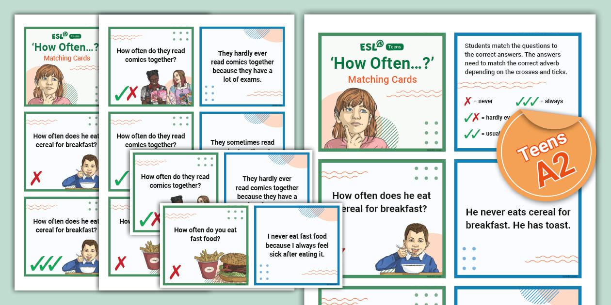 ESL 'How Often…?' Matching Cards [Teens, A2] - Twinkl