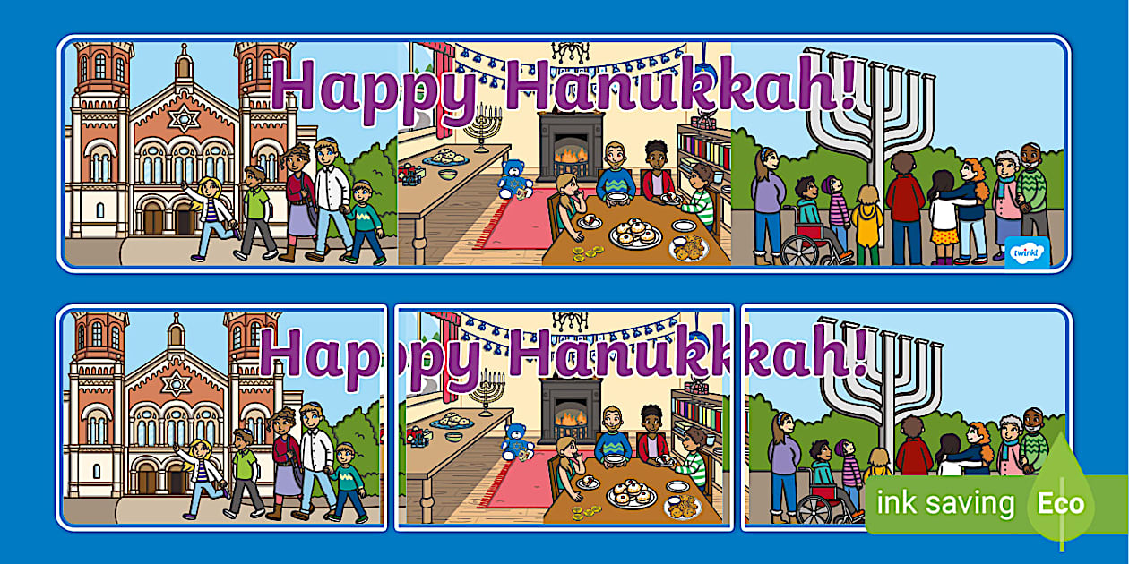 Happy Hanukkah! Display Banner (Teacher-Made) - Twinkl