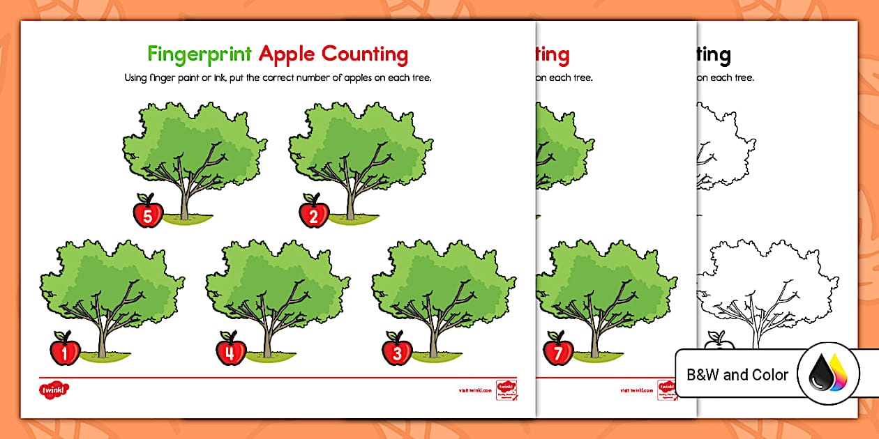 Fingerprint Apple Counting Worksheet (teacher made) - Twinkl