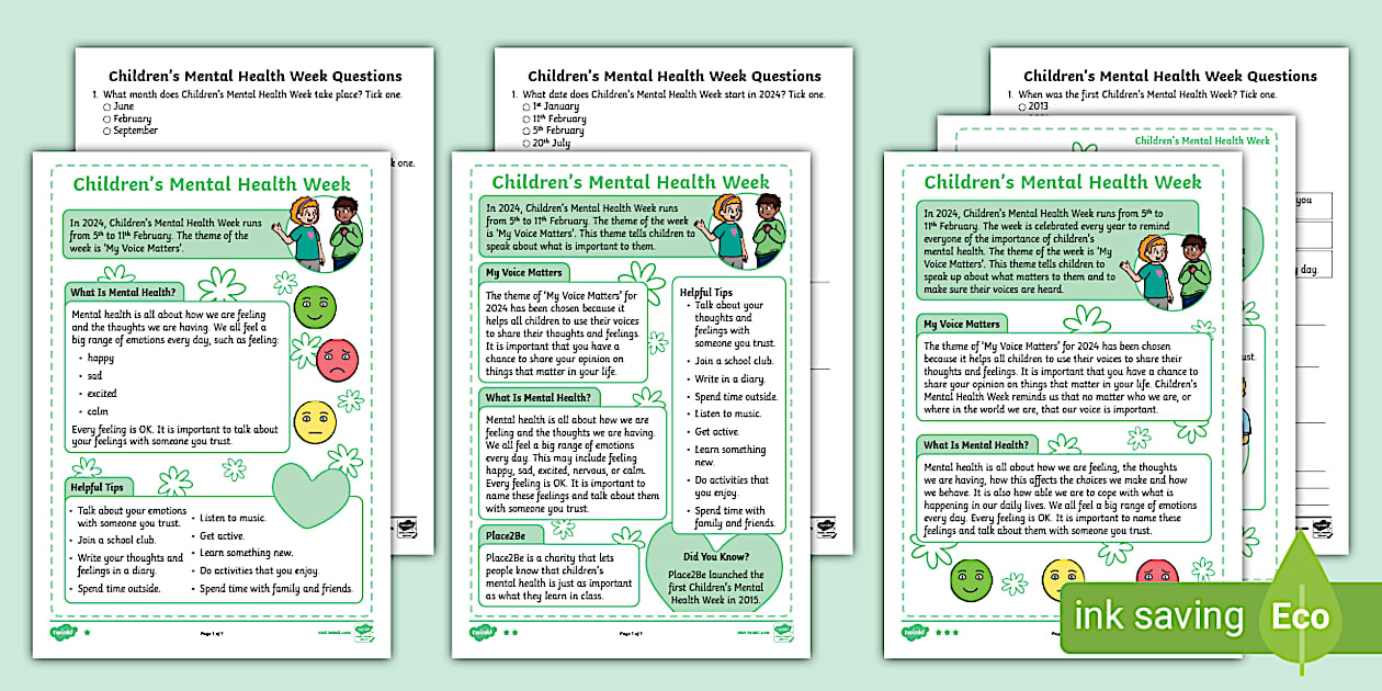 KS1 Children's Mental Health Week Reading Comprehension