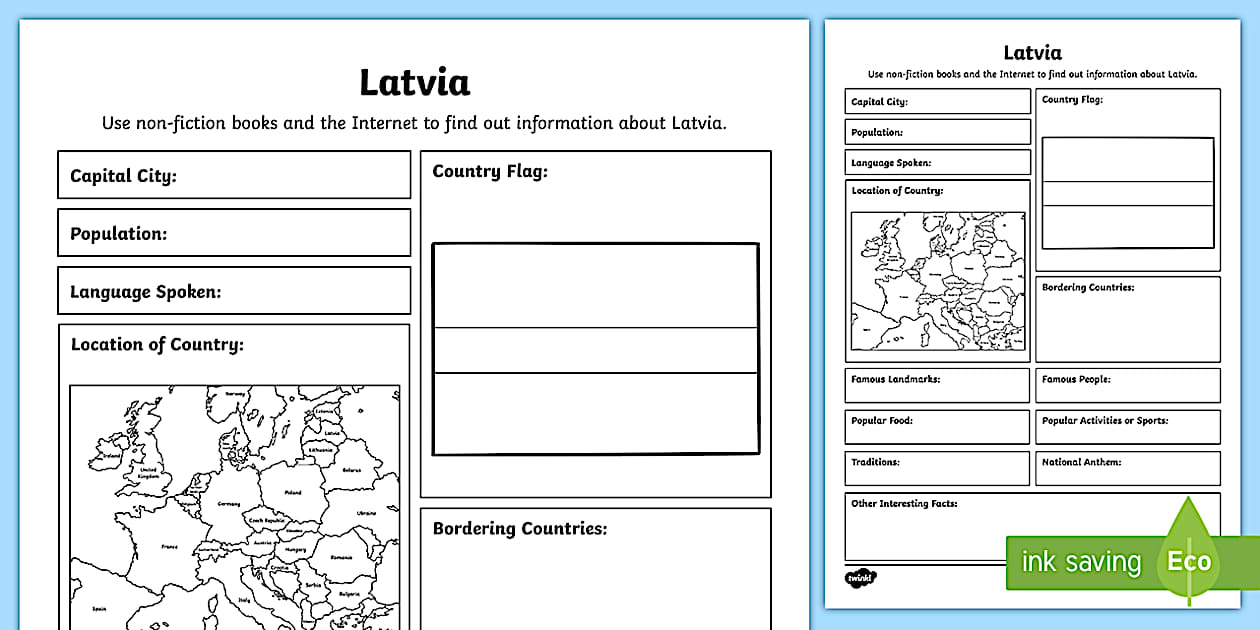 Latvia Fact File Writing Template (Teacher-Made) - Twinkl