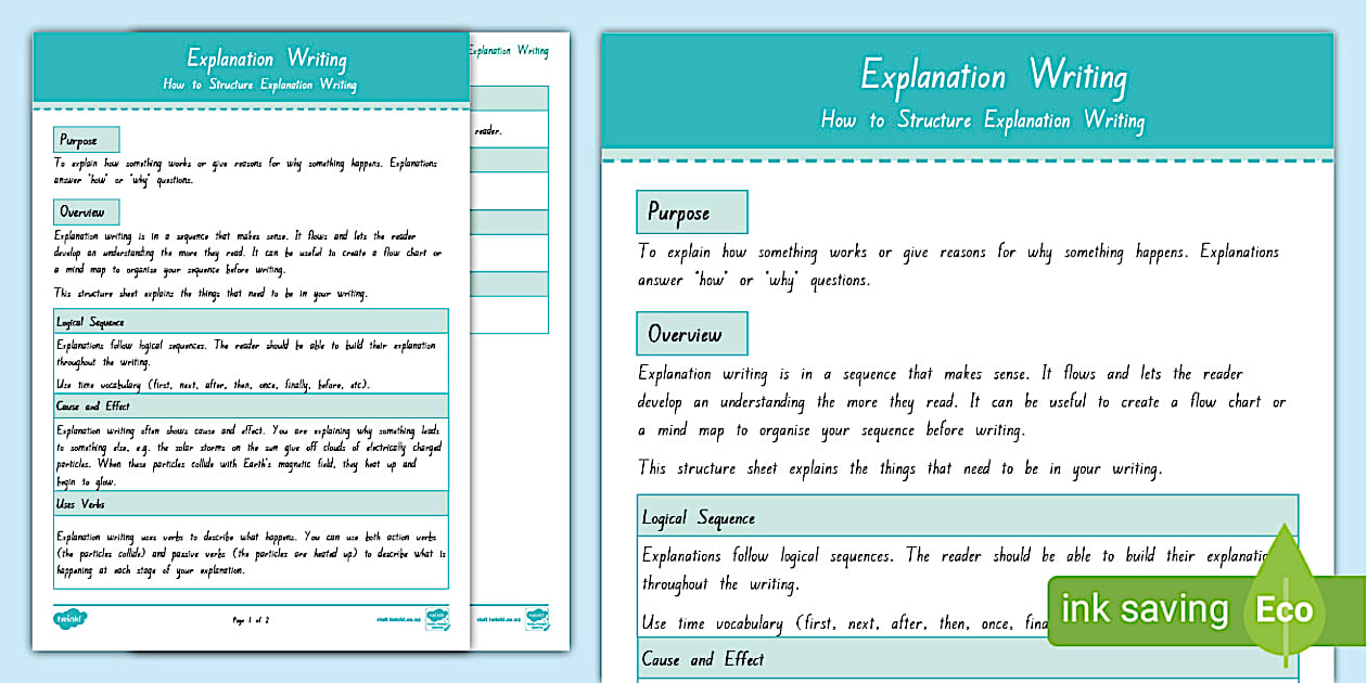 Level 3 Writing - Explanation Structure Sheet (Teacher-Made)