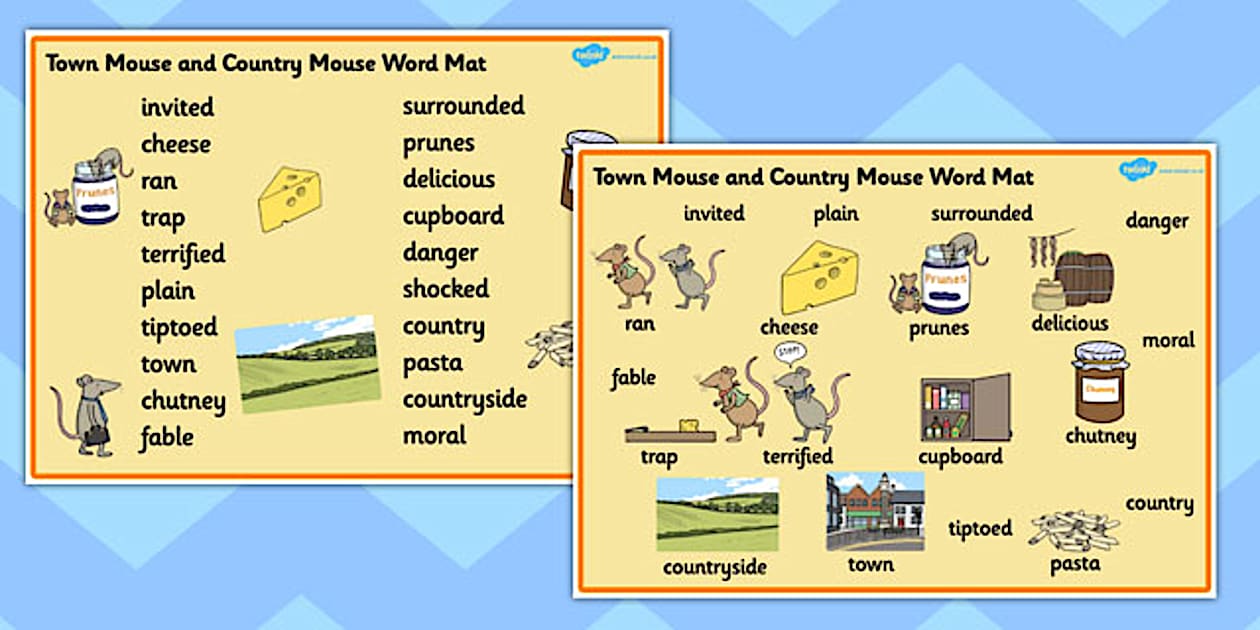 The Town Mouse and the Country Mouse Word Mat - Twinkl