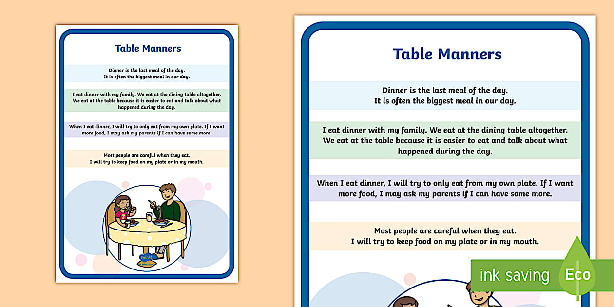 Editable Table Manners Social Situations Poster - Twinkl