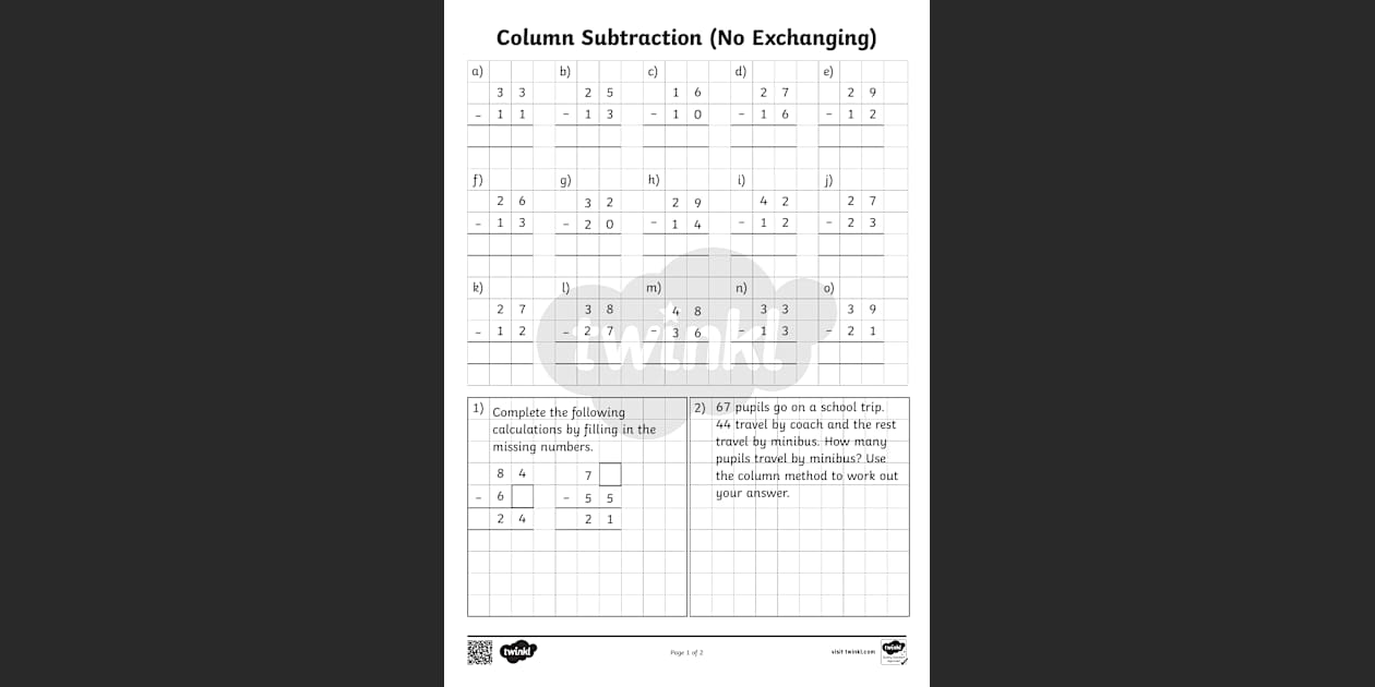 subtraction primary 2
