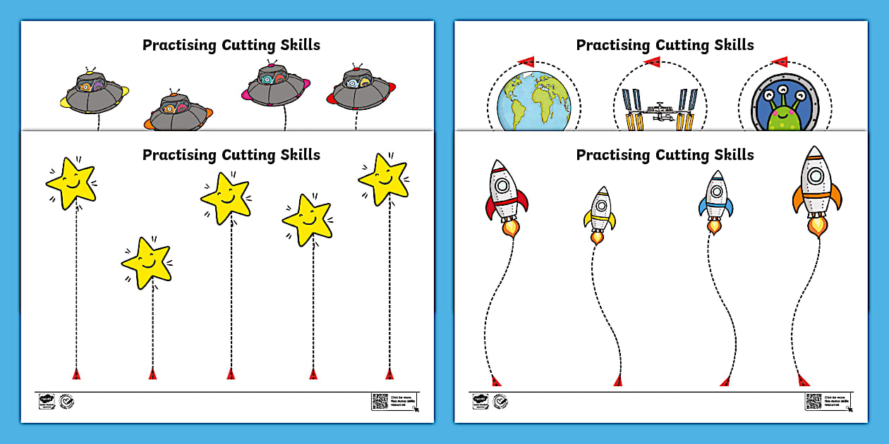 Space-Themed Scissor Skills Worksheet / Worksheet Pack