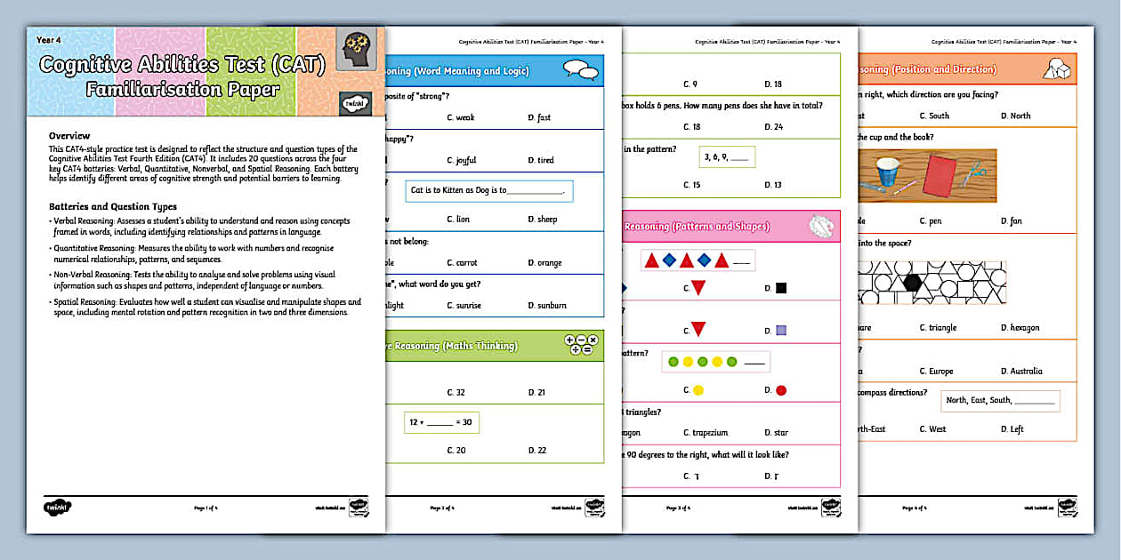 CAT4 Spatial Reasoning Practice Style Paper | Twinkl Year 4