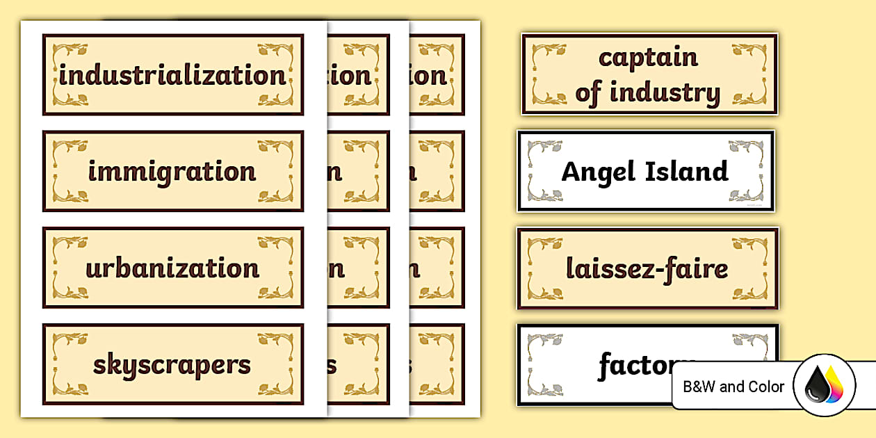 Gilded Age Word Cards for 6th-8th Grade (Teacher-Made)