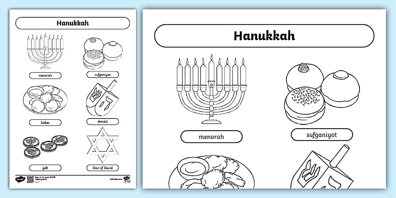 Hanukkah Colouring Pages - Words and Pictures - Twinkl