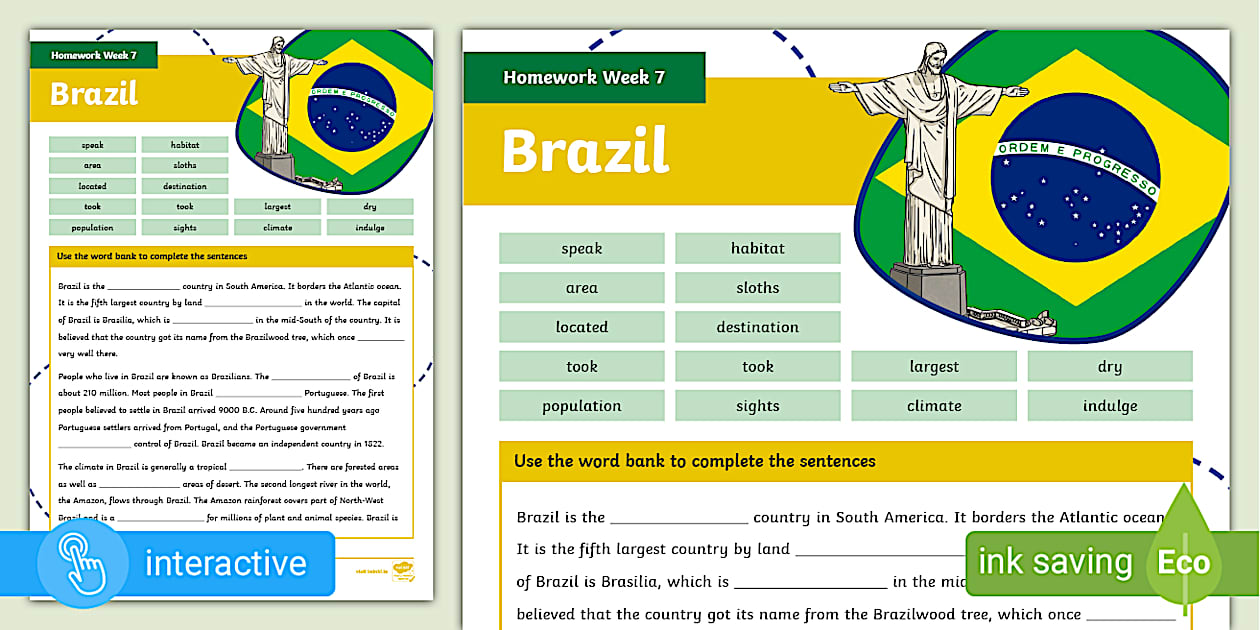 Cloze Procedure Homework 3rd/4th Class Week 7 Brazil