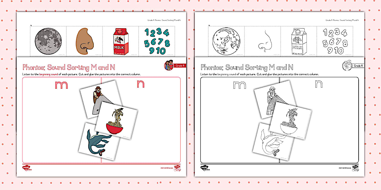Grade R Phonics: Sound Sorting Cut-and-Paste Activity M and N