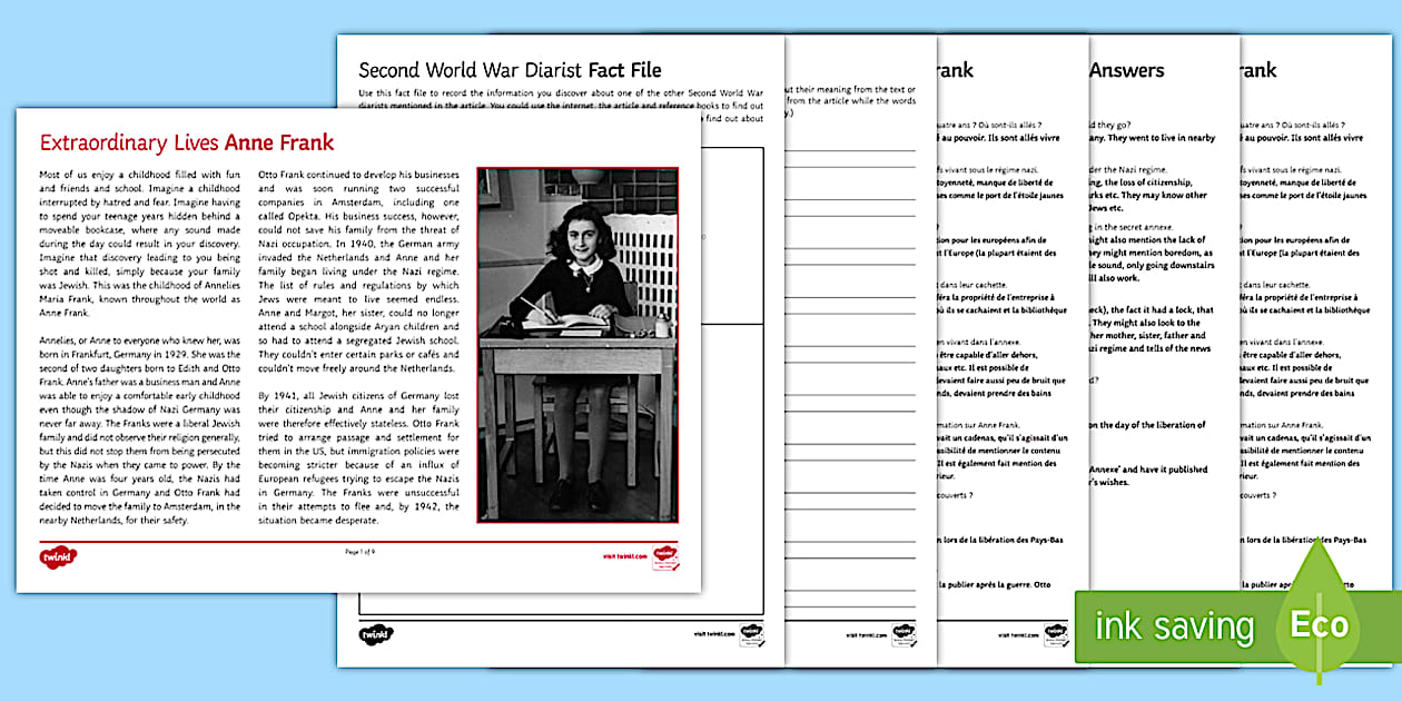 Extraordinary Lives: Anne Frank Differentiated Reading Comprehension ...