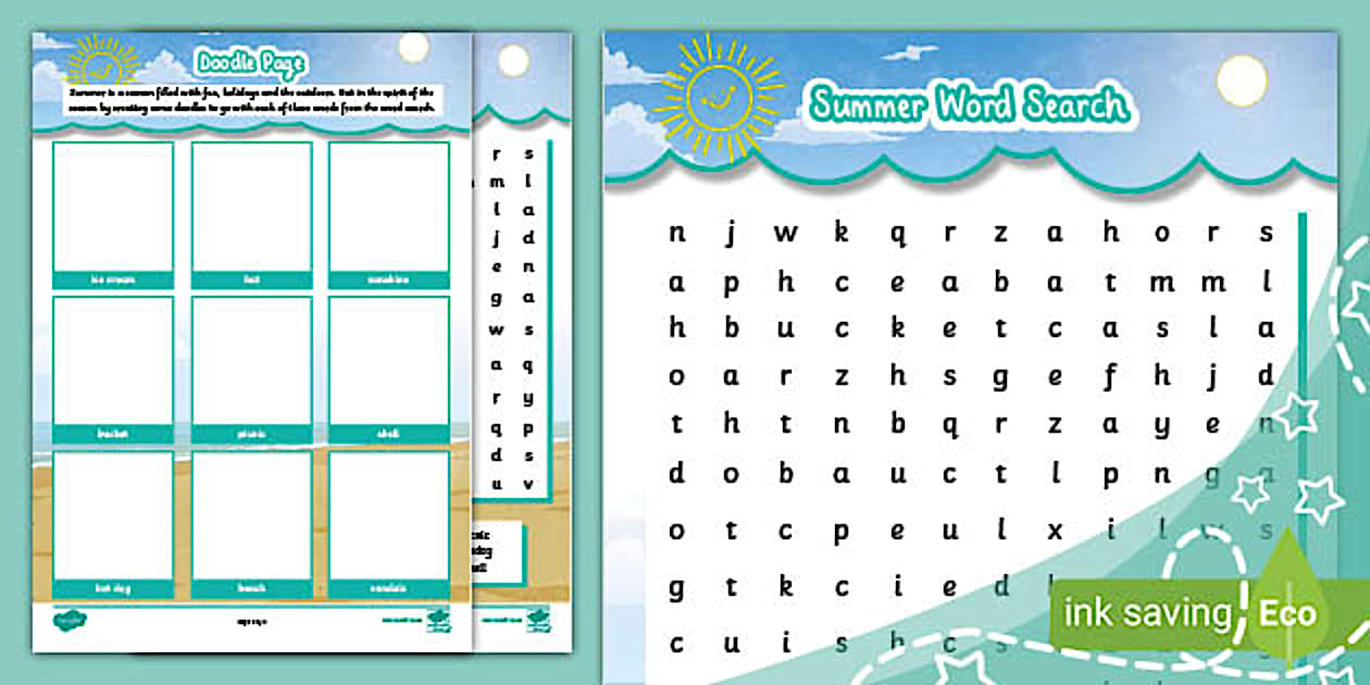 Summer Word Search and Doodle Page (Teacher-Made) - Twinkl