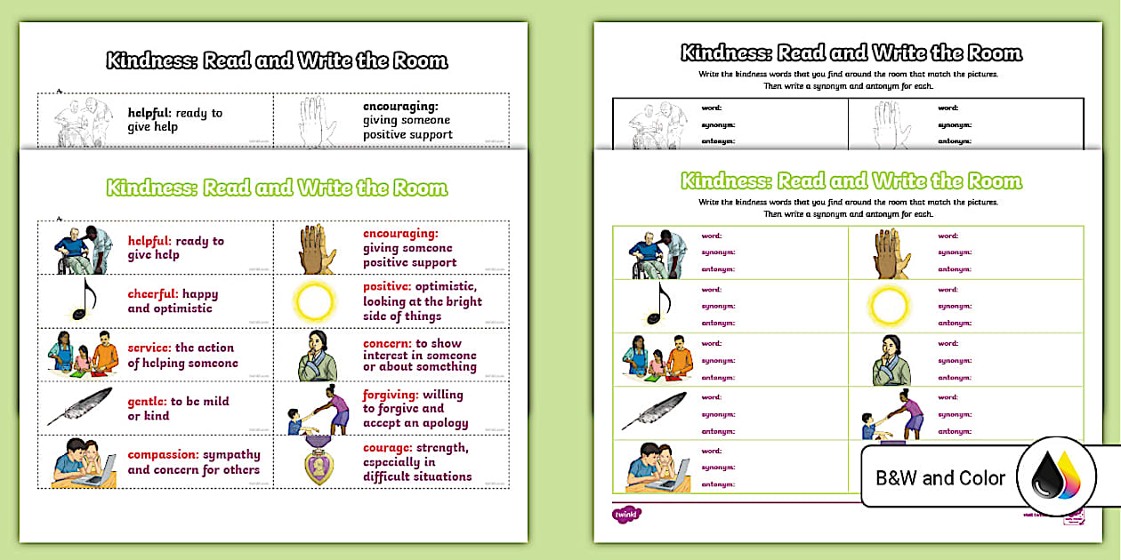 Kindness: Read and Write the Room Activity Worksheet
