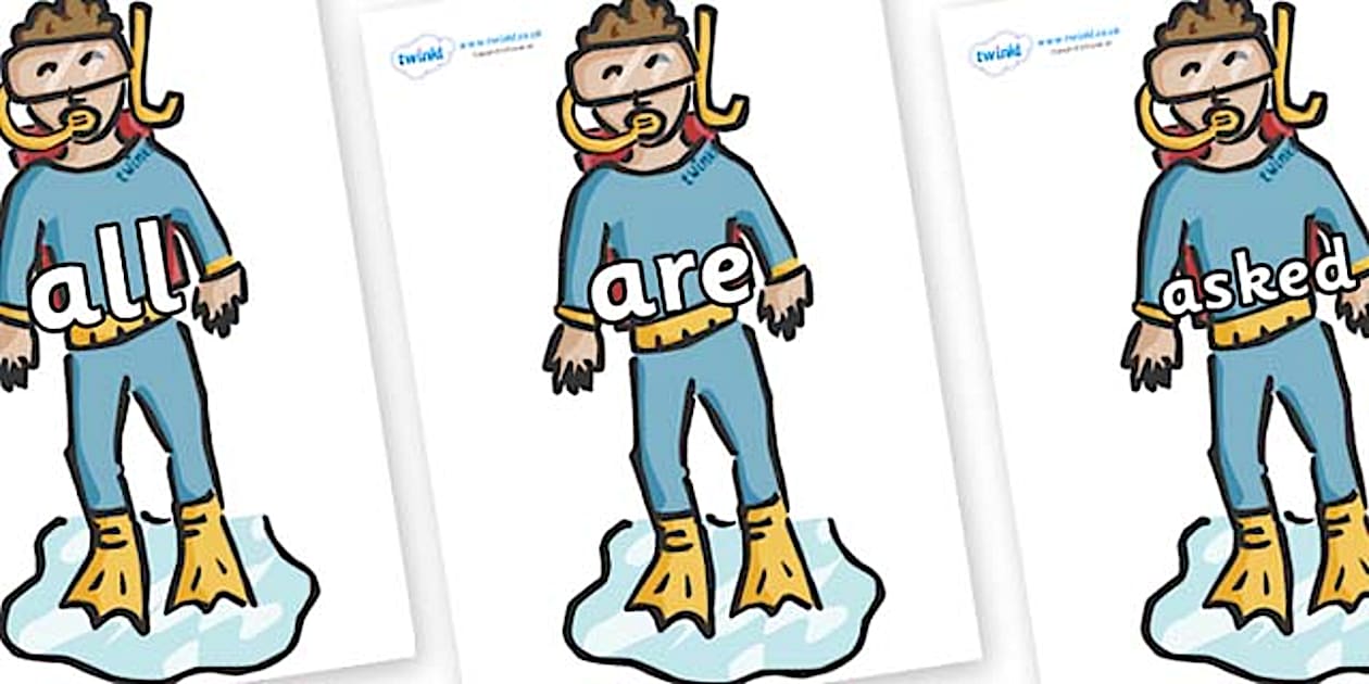 Cursive Tricky Words on Divers (teacher made) - Twinkl