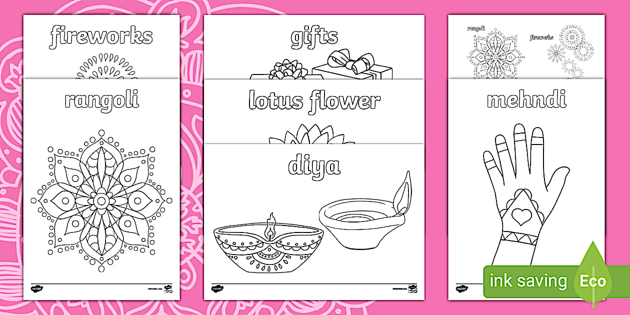 Diwali Picture and Word Colouring Sheets | Twinkl - Twinkl