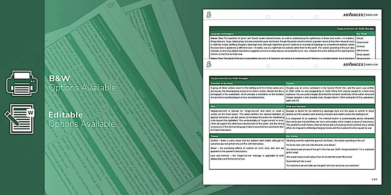 Vergissmeinnicht by Keith Douglas | Knowledge Organiser