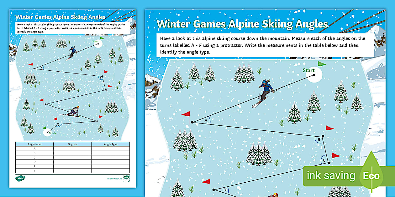 Winter Games Alpine Skiing Angles Worksheet (teacher made)