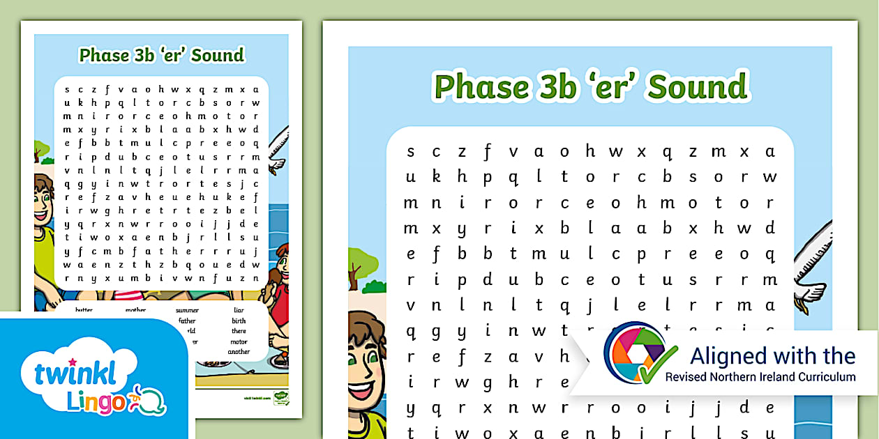 NI Linguistic Phonics Phase 3b 'er' Sound Word Search