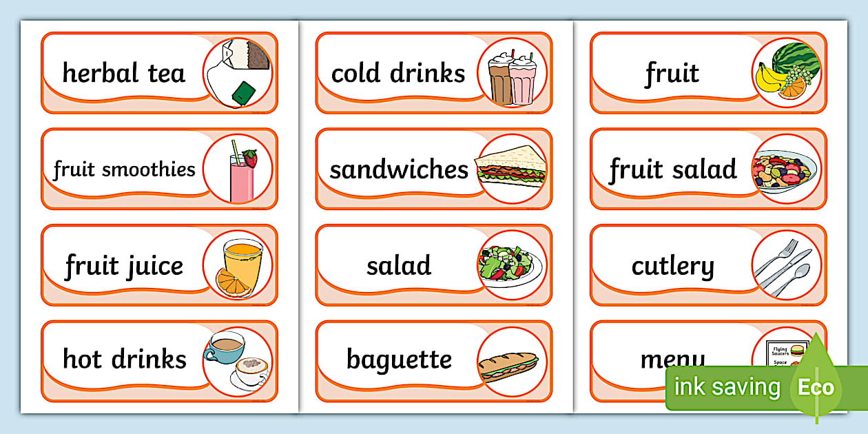 Healthy Eating Cafe Role Play Word Cards - ESL Healthy Eating Vocabulary