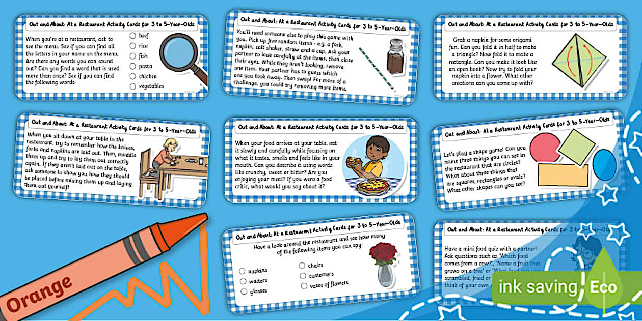 Out and About Restaurant Activity Cards for 3 to 5-Year-Olds