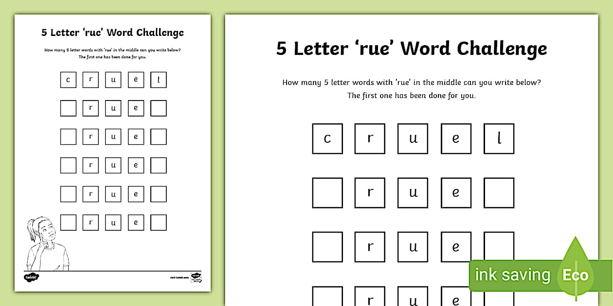 5 Letter 'rue' Word Challenge (teacher made) - Twinkl