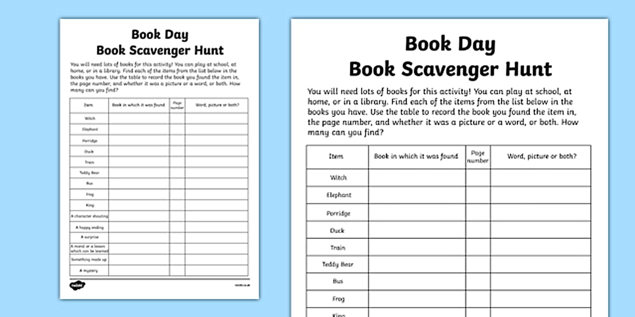 Book Day Scavenger Hunt Checklist (teacher made) - Twinkl