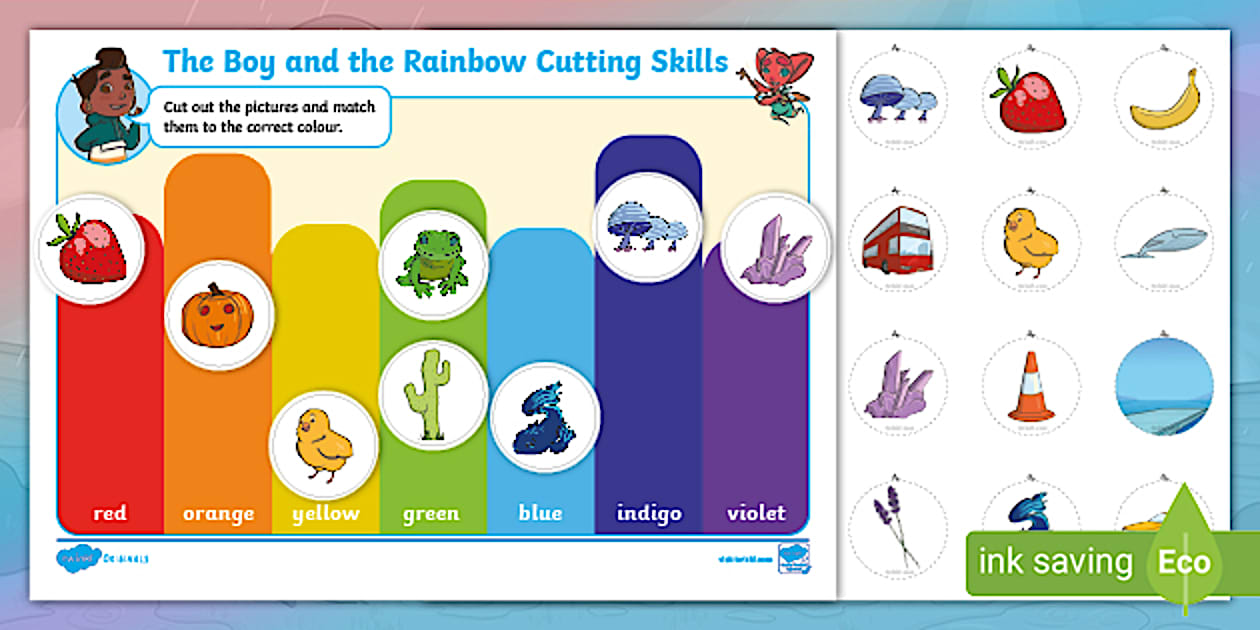 The Boy and the Rainbow Colour Sorting Cutting Activity