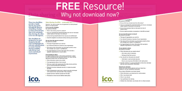 Data Sharing Checklist ICO 2018 Adult Guidance