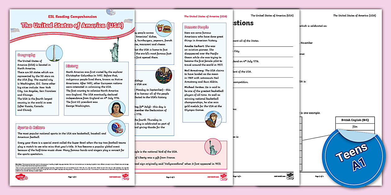 ESL Reading Comprehension - The United States of America
