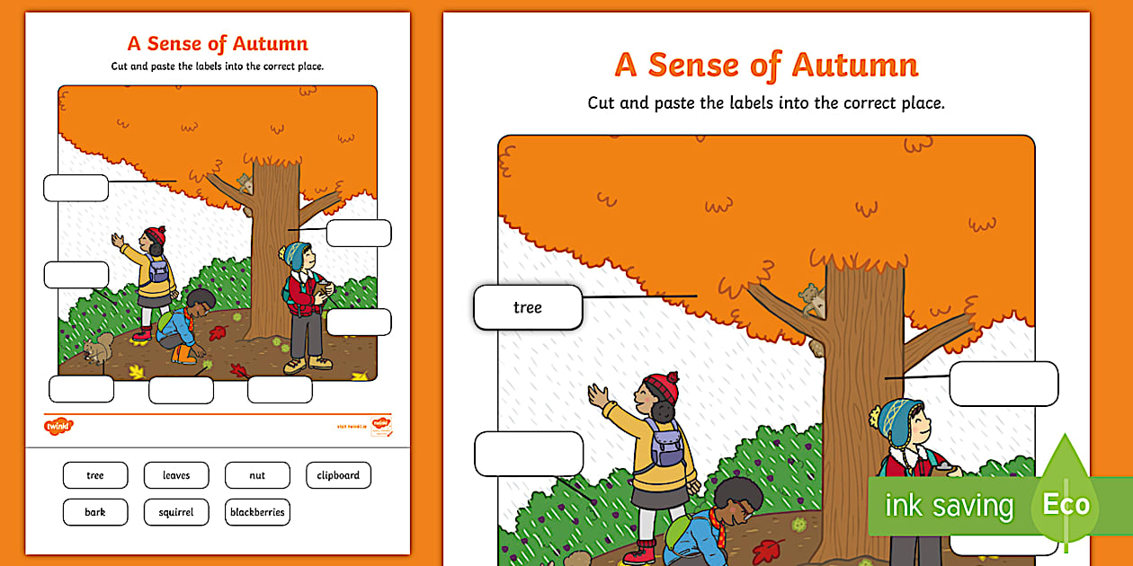 A Sense of Autumn Cut and Paste Labelling Activity - Twinkl