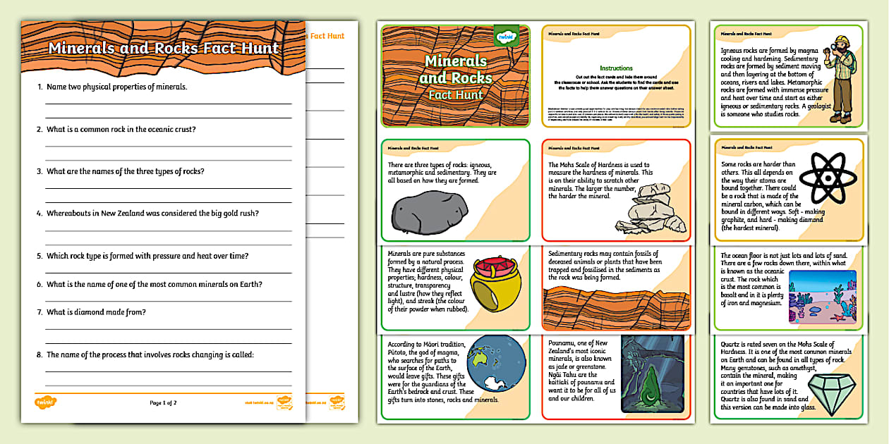 Rocks and Minerals of New Zealand: Fact Hunt for Students