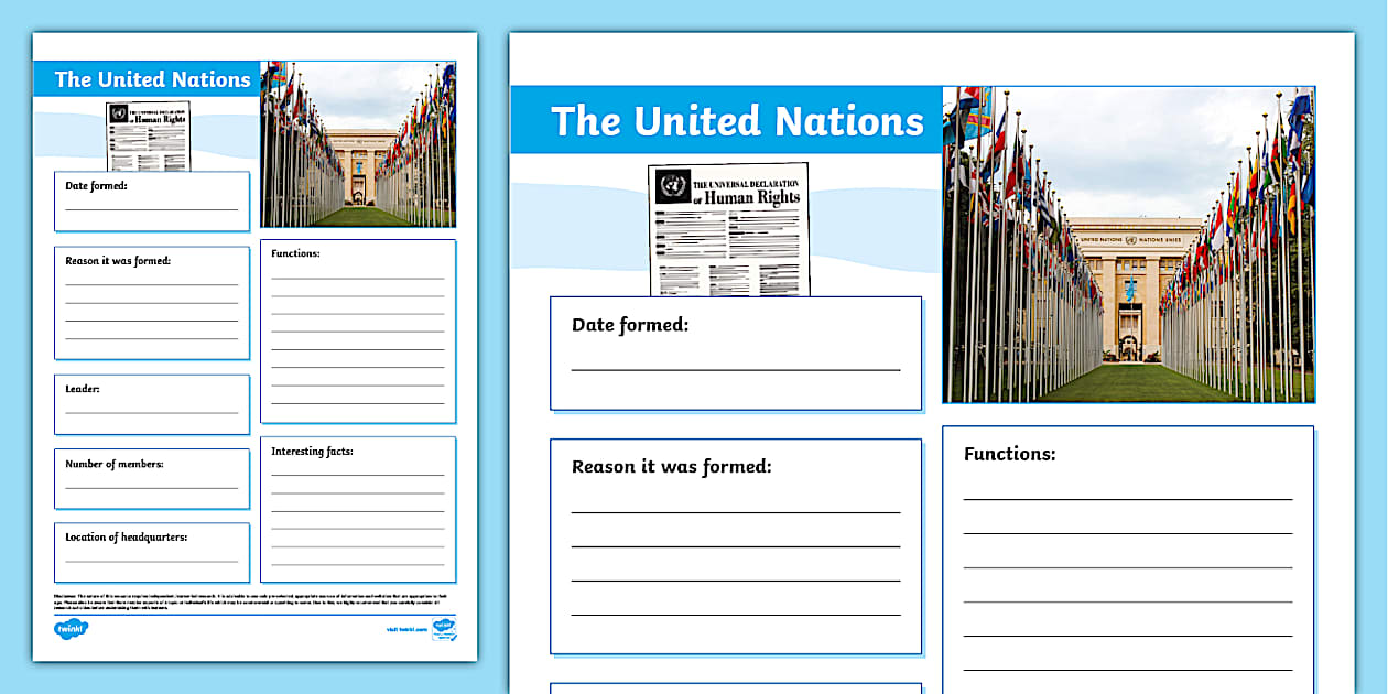 The United Nations Fact File Template, UN (teacher made)
