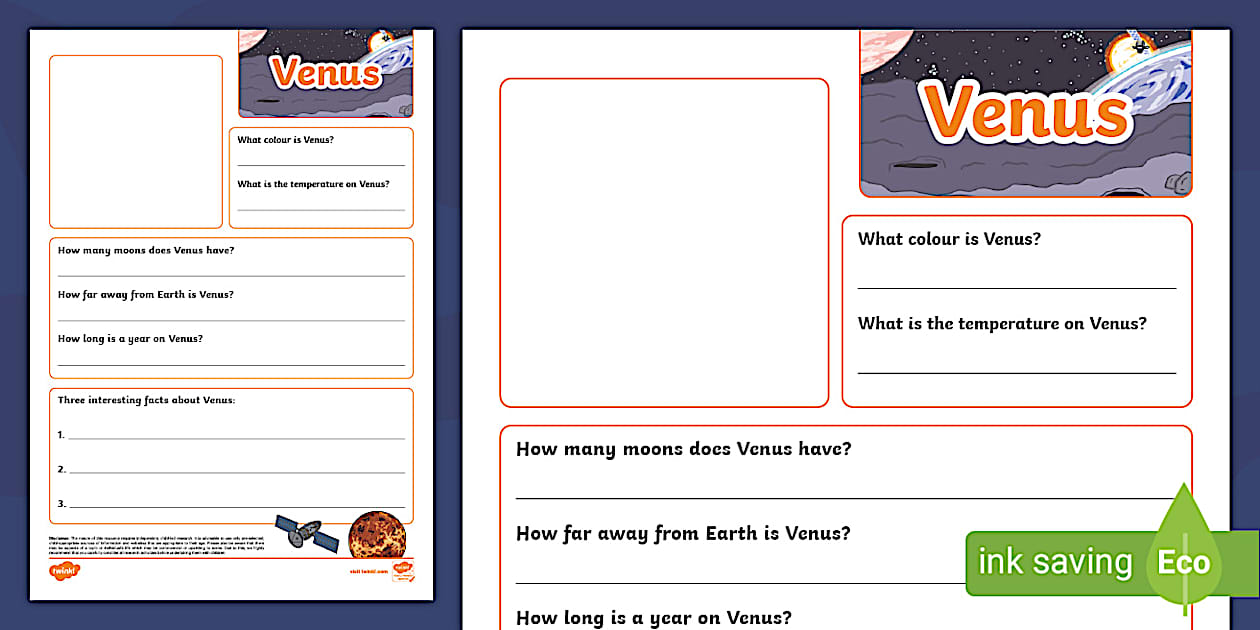 Venus Facts Worksheet (teacher made) - Twinkl