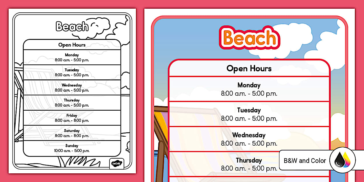 Beach Dramatic Play Hours Sign (teacher made) - Twinkl