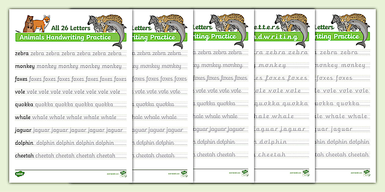 All 26 Letters - Animals Handwriting Practice Worksheet