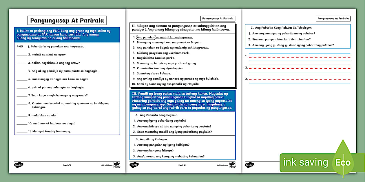 Pangungusap At Parirala Activity Sheet (Ikalawang Baitang) | Grade 2 ...