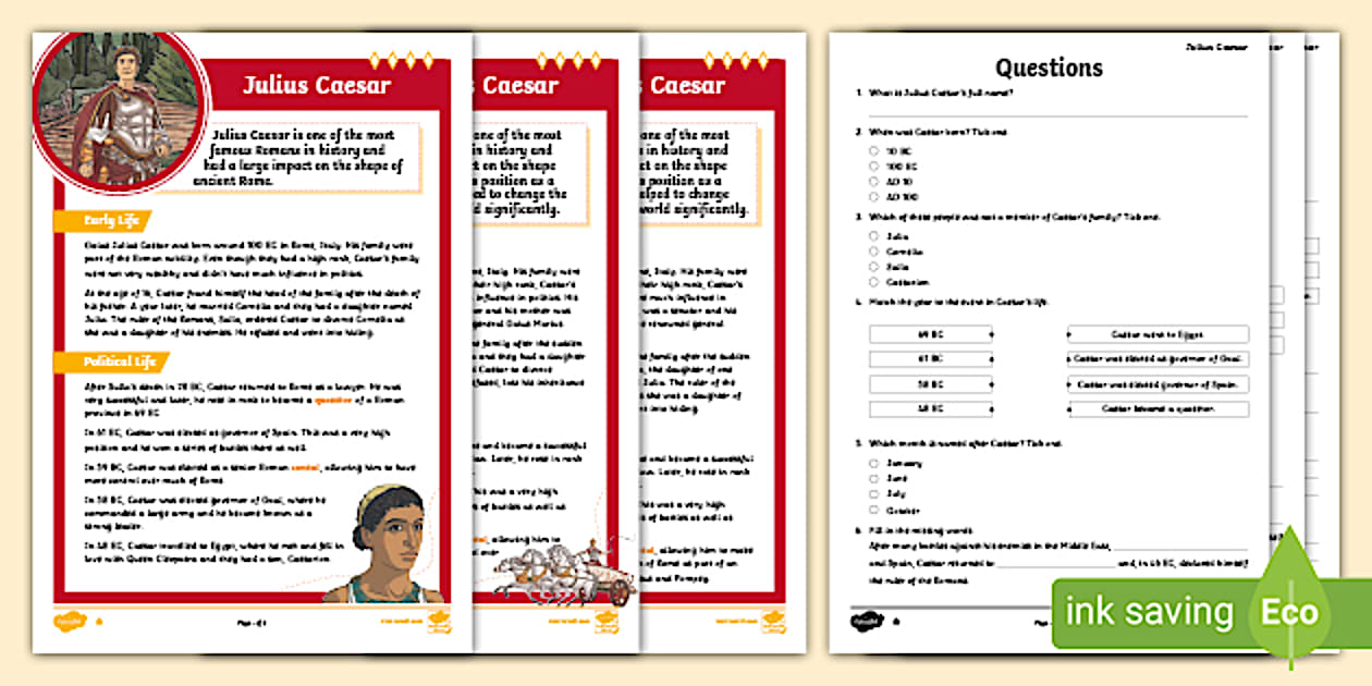 Julius Caesar Differentiated Reading Comprehension Activity