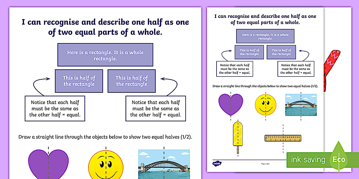 VIC Recognise and Describe One Half Worksheet - Twinkl