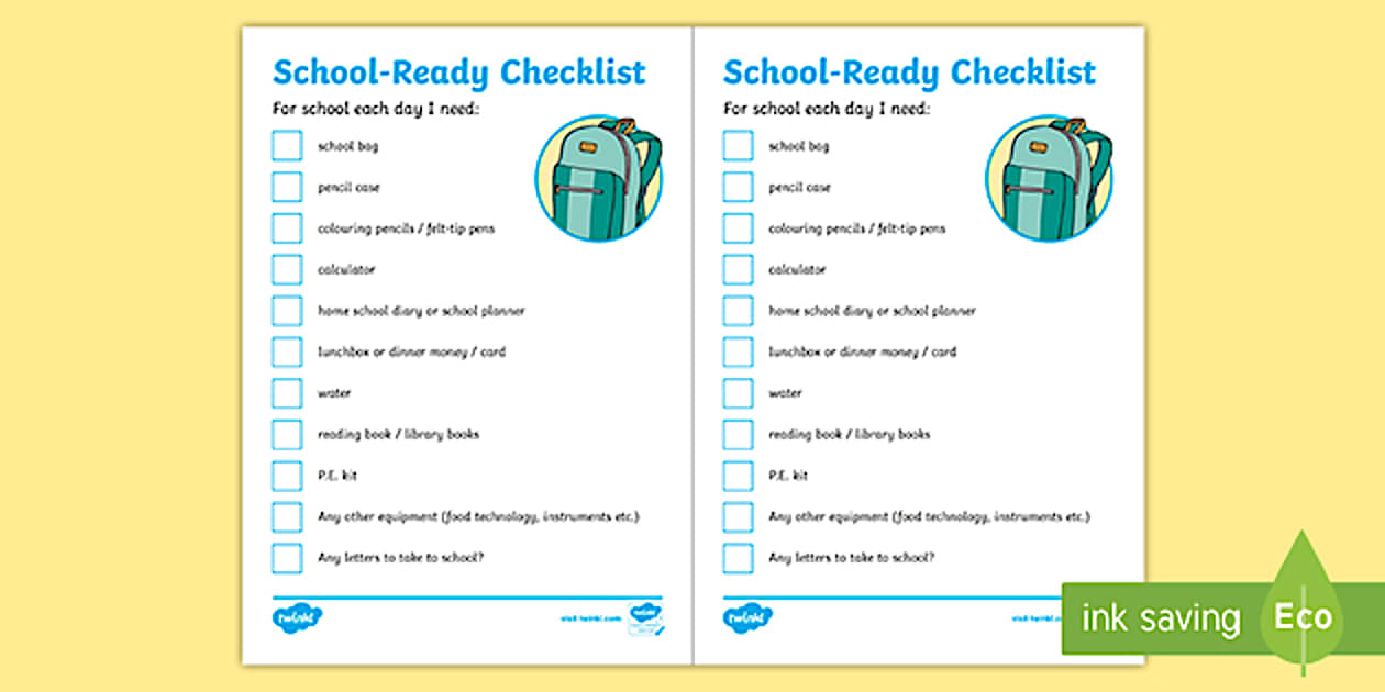 Editable School Ready Checklist Secondary Transition Sheet