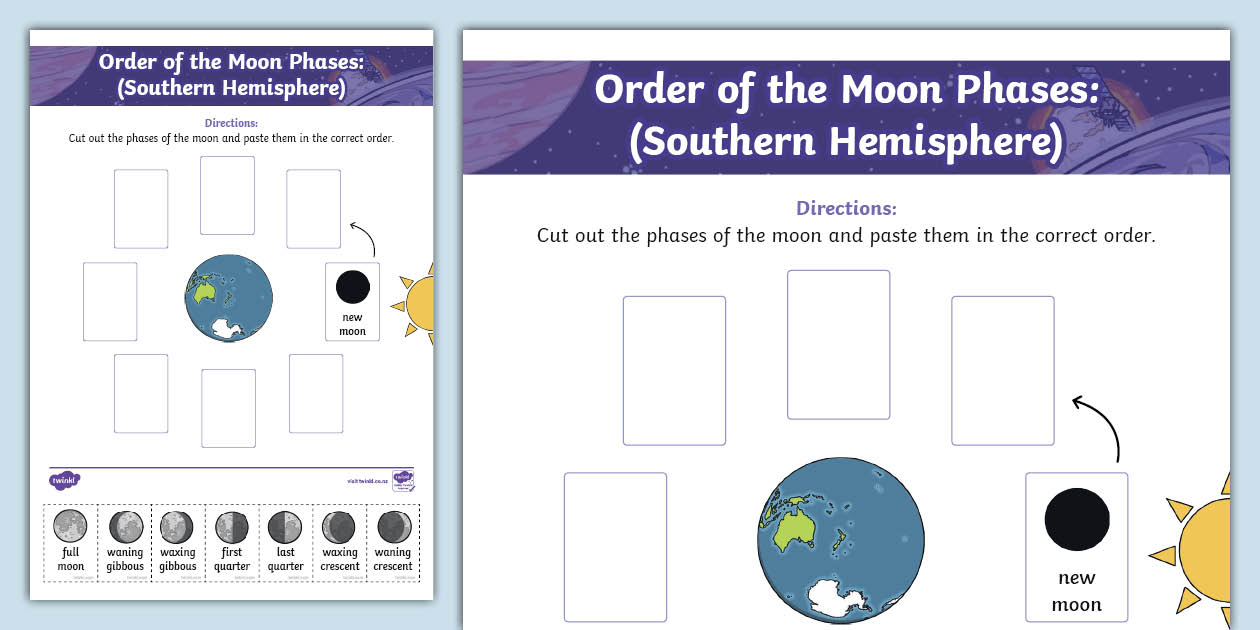 Order of the Moon Phases Activity Southern Hemisphere