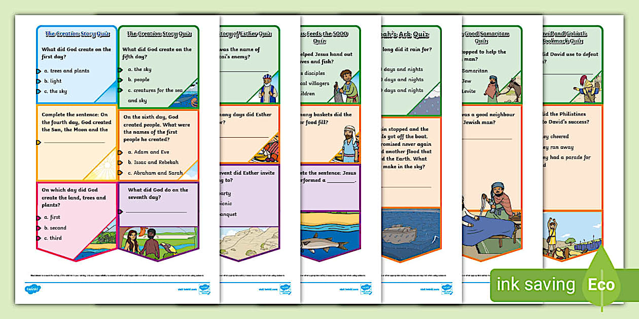 Bible Story Quiz Bookmarks | Bible Quizzes | Twinkl | KS1